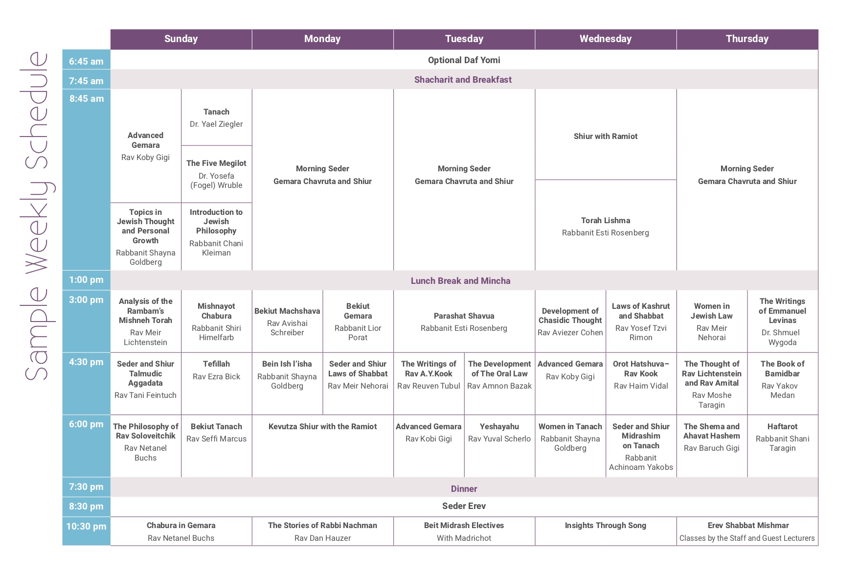 Weekly Schedule - בית המדרש לנשים מגדל עוז